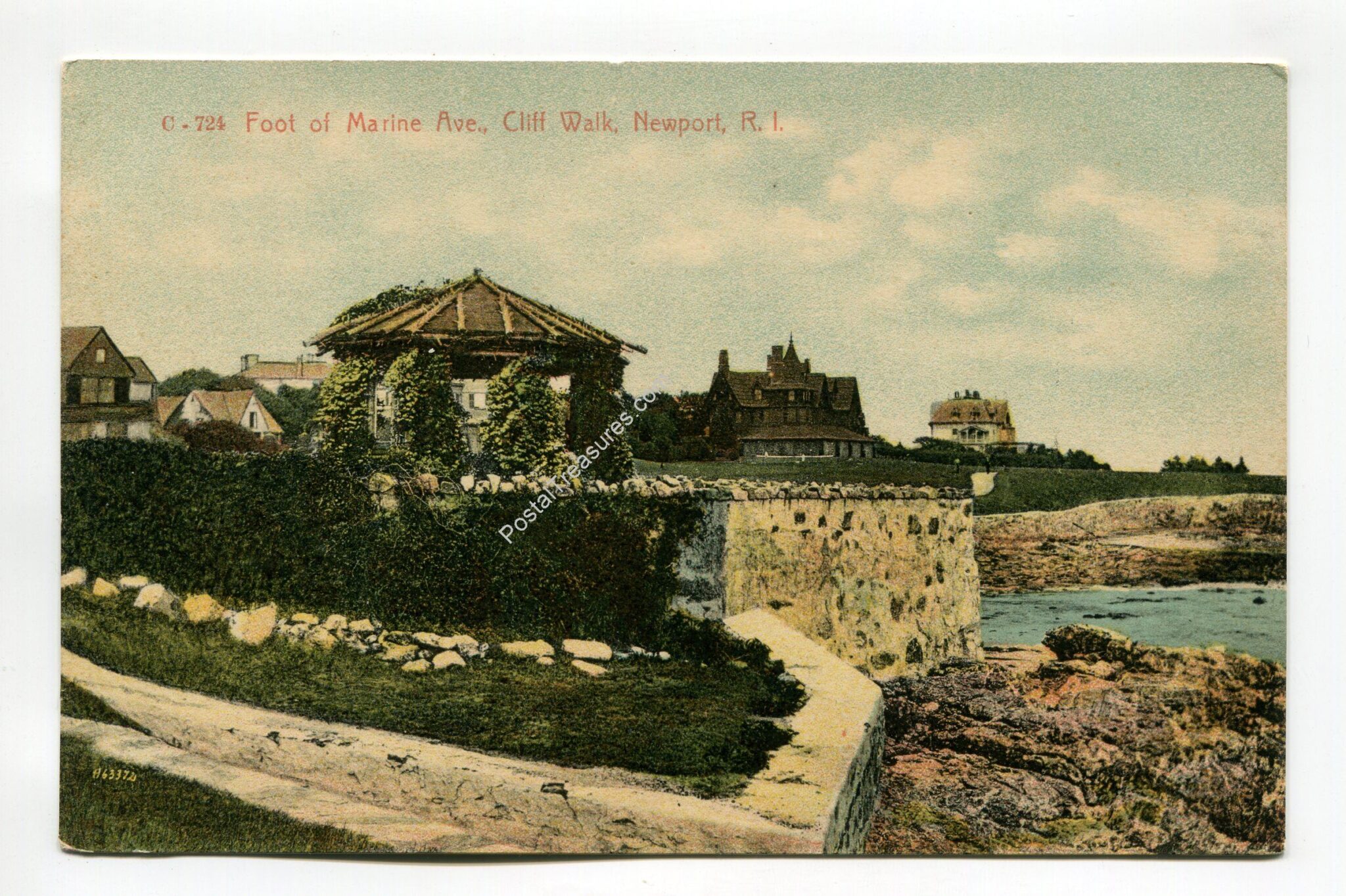 Foot of Marine Ave Cliff Walk Newport Rhode Island vintage postcard
